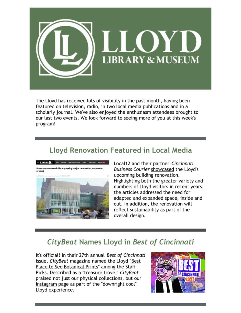 News & Events - Lloyd Library